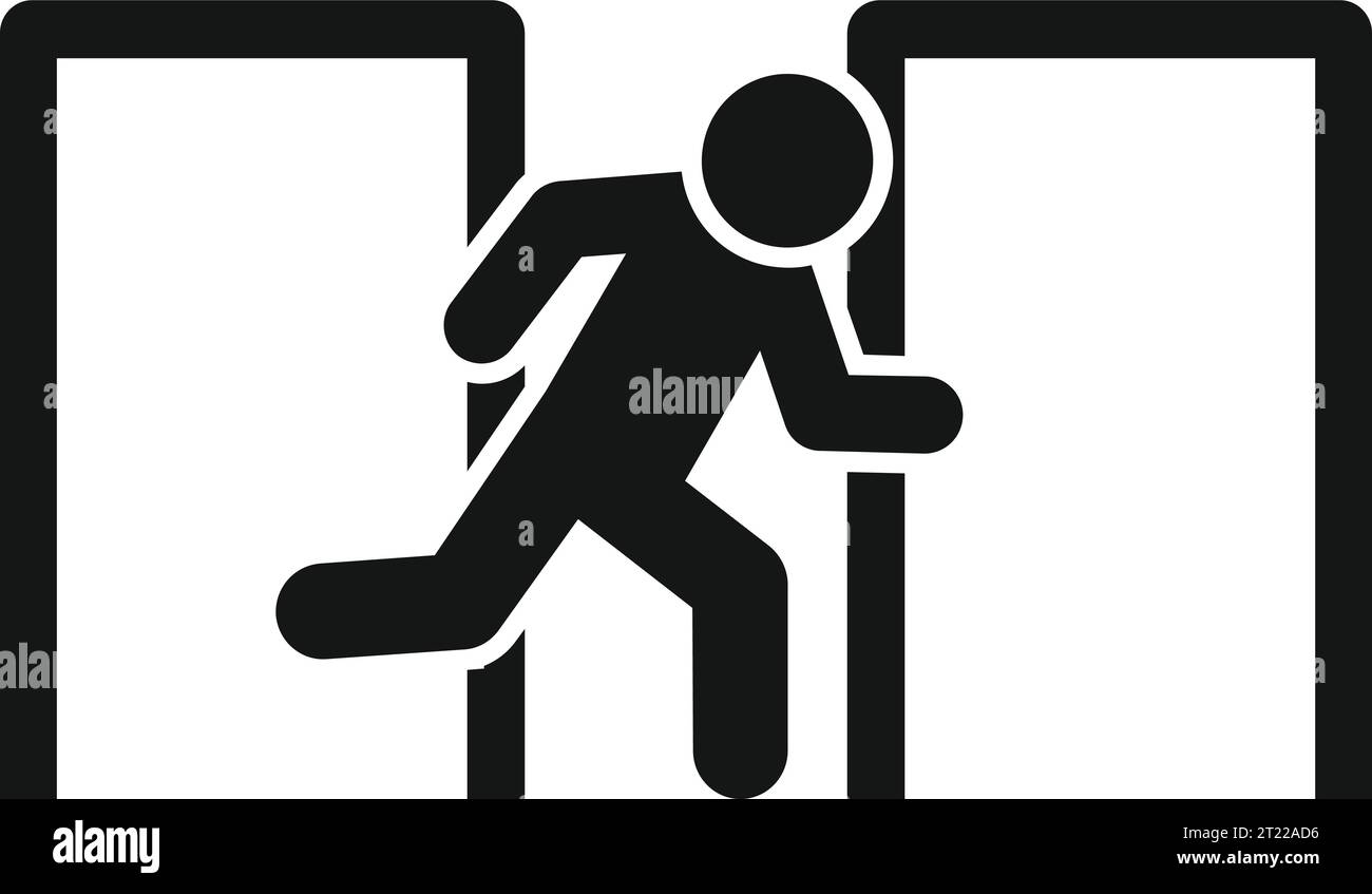 Evacuation run icon simple vector. Exit person. Leaving stairs Stock ...