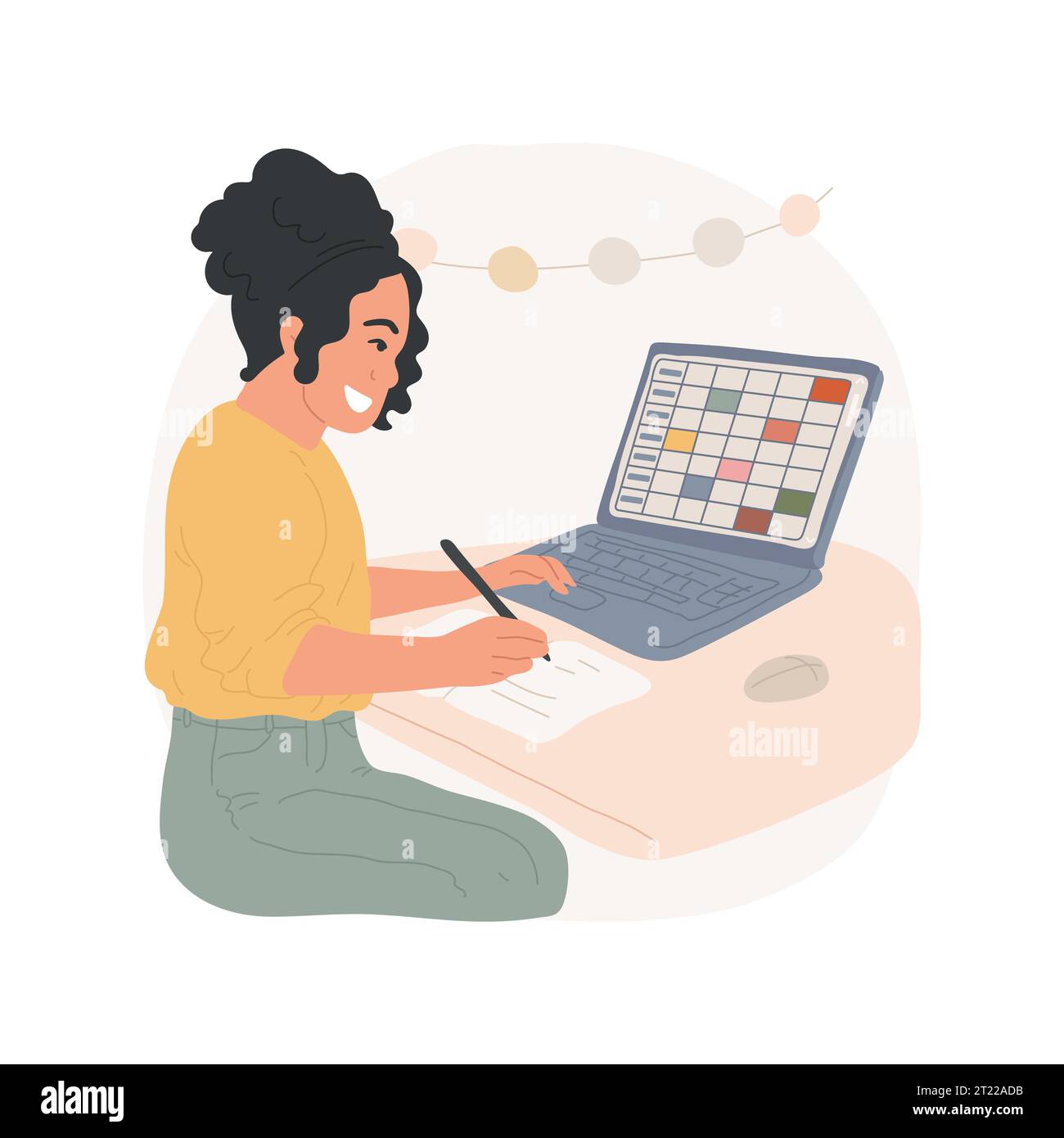 Study planner isolated cartoon vector illustration. Smiling girl ...