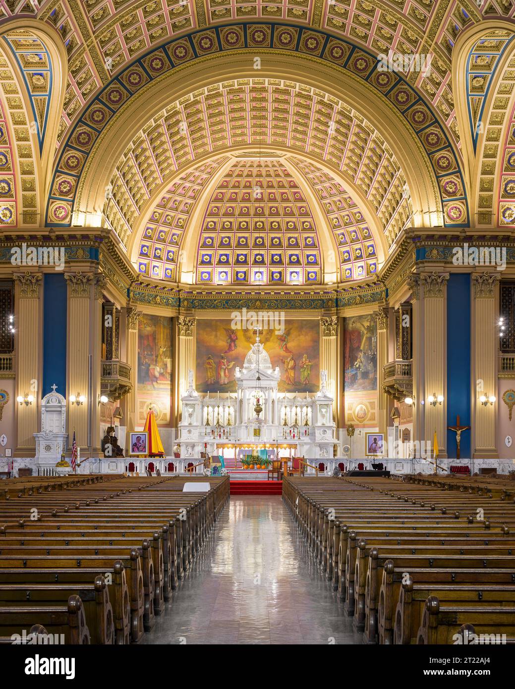 Center aisle and nave inside the historic Our Lady of Sorrows Basilica ...