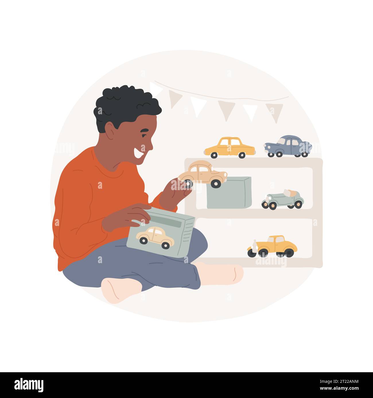 Toy car models isolated cartoon vector illustration. Smiling boy with ...