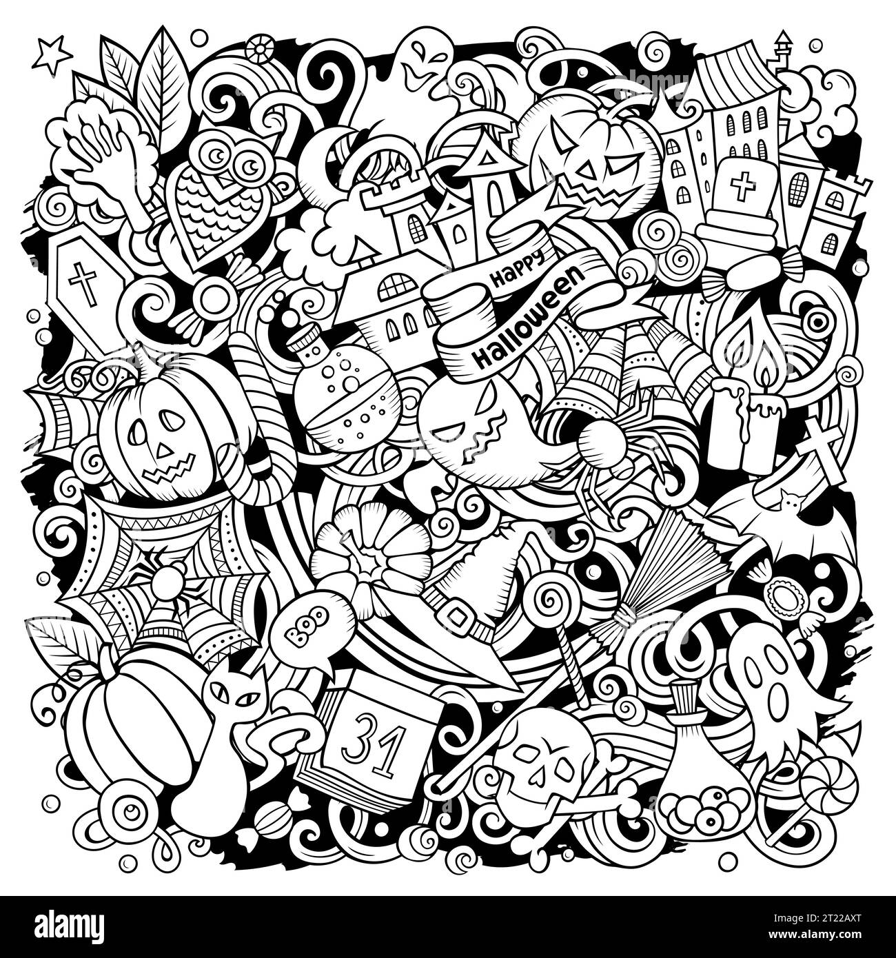 Cartoon vector doodles Happy Halloween illustration Stock Vector Image ...