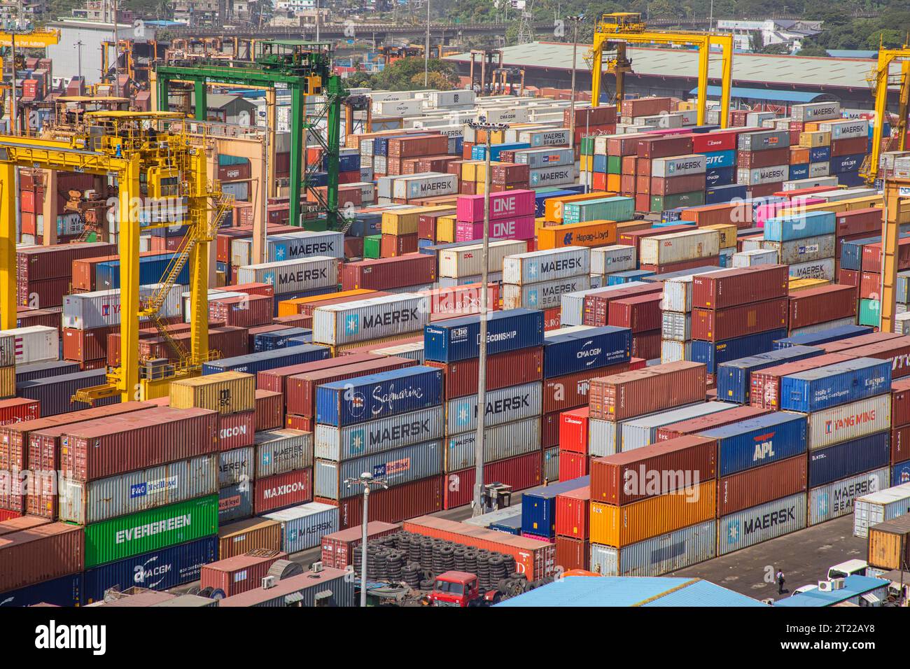 Aerial view of Chittagong Port. It is the main seaport of Bangladesh ...
