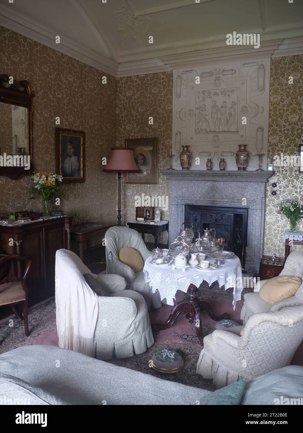 Magnificently decorated interior of Lanhydrock Victorian manor house in ...