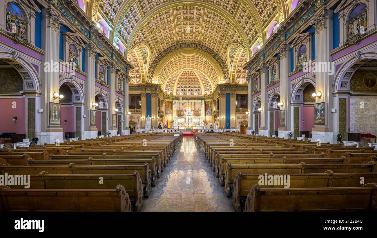 Panorama of center aisle and nave inside the historic Our Lady of ...
