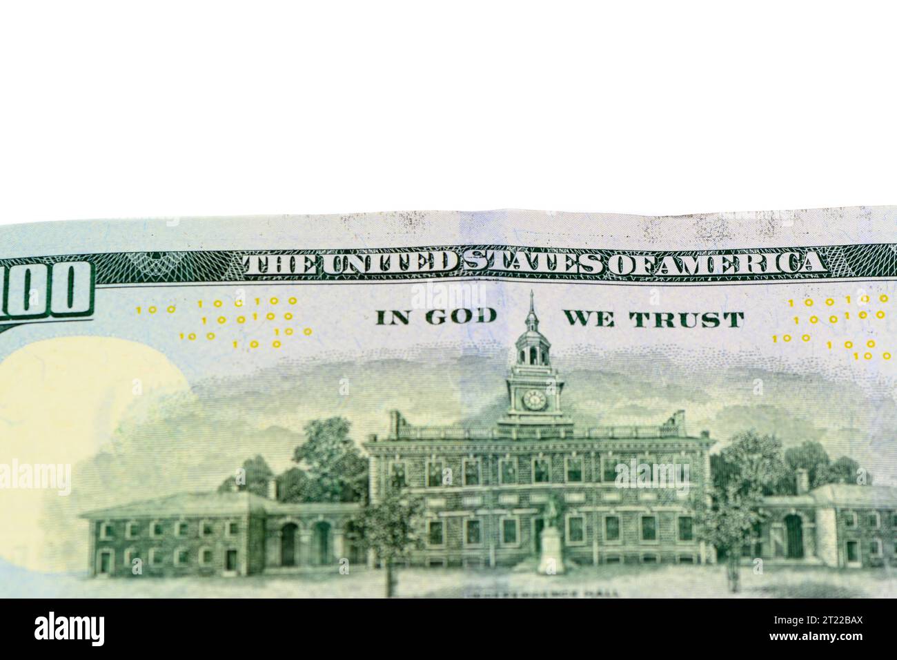 a stack of 100 dollar bills on a white background studio shooting 12 ...
