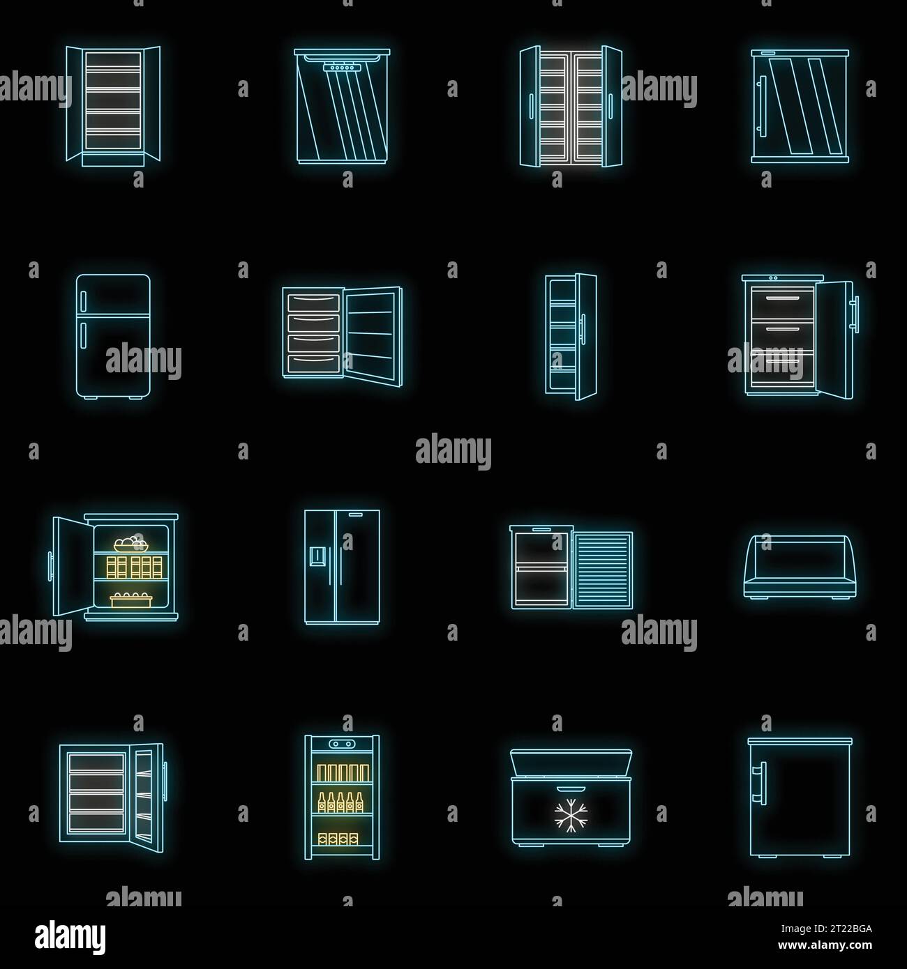 Freezer fridge frozen ice icons set. Outline illustration of 16 freezer ...