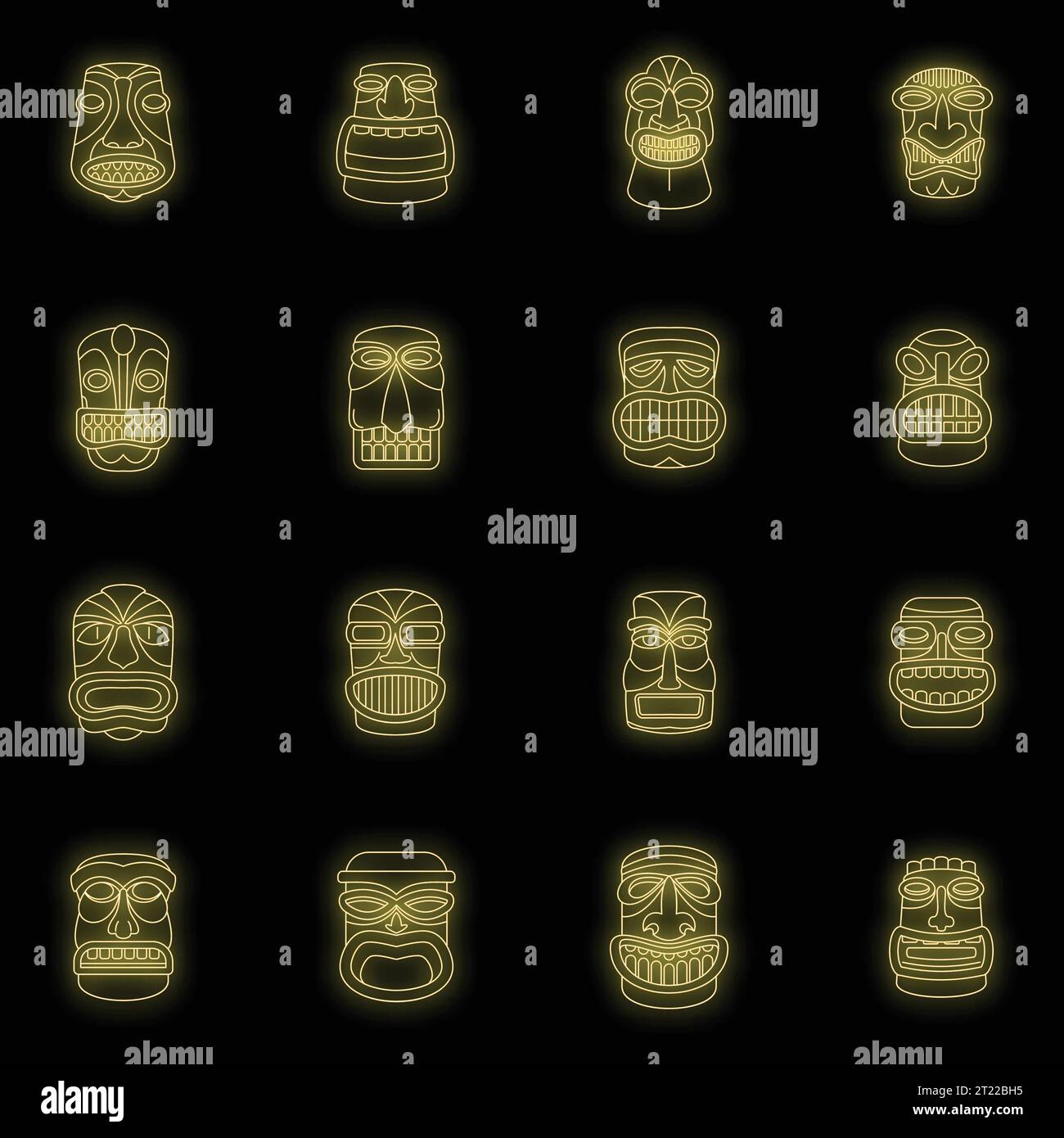 Tiki idol aztec hawaii face icons set. Outline illustration of 16 tiki ...