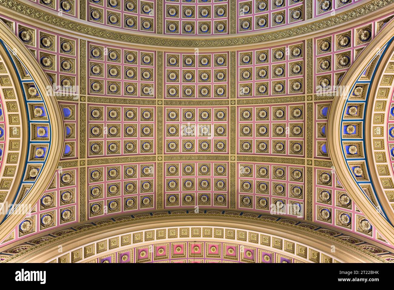 Decorative gold-leaf panels on ceiling inside Our Lady of Sorrows ...