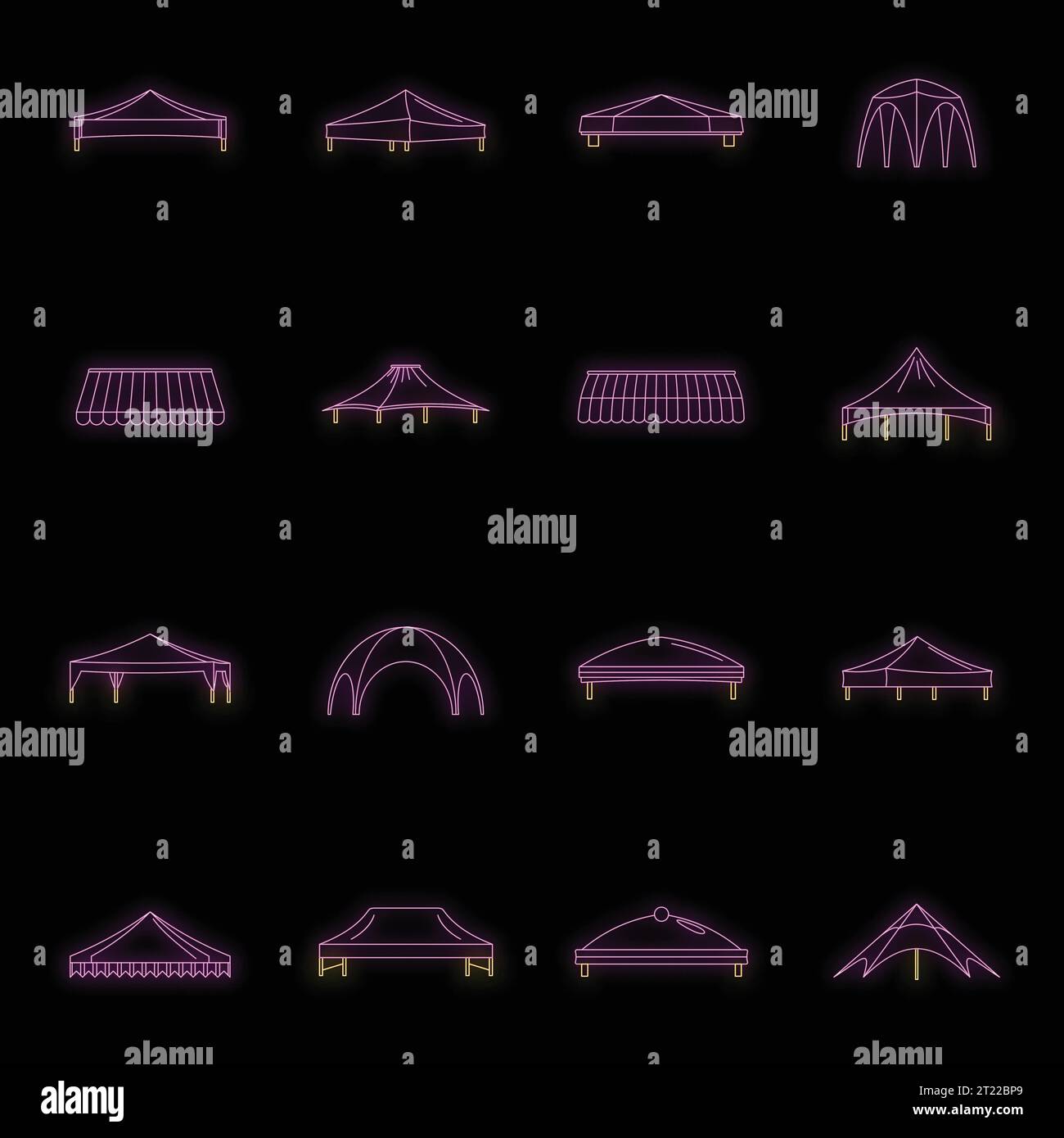 Canopy shed overhang icons set. Outline illustration of 16 canopy shed ...