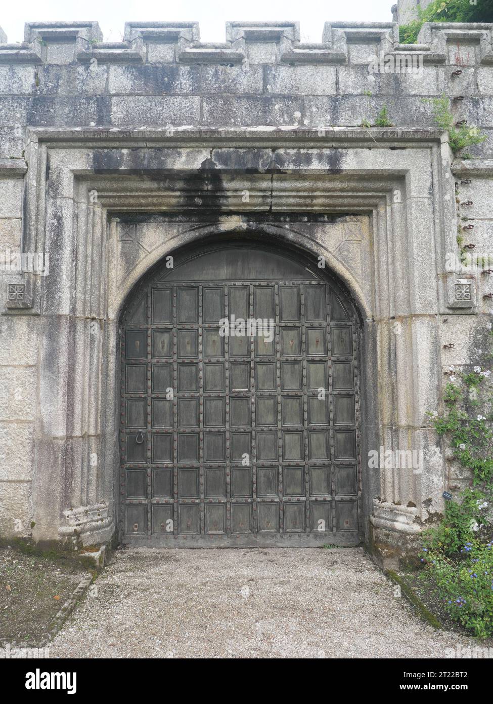 Historic entrance gate of Lanhydrock manor house in Cornwall England ...
