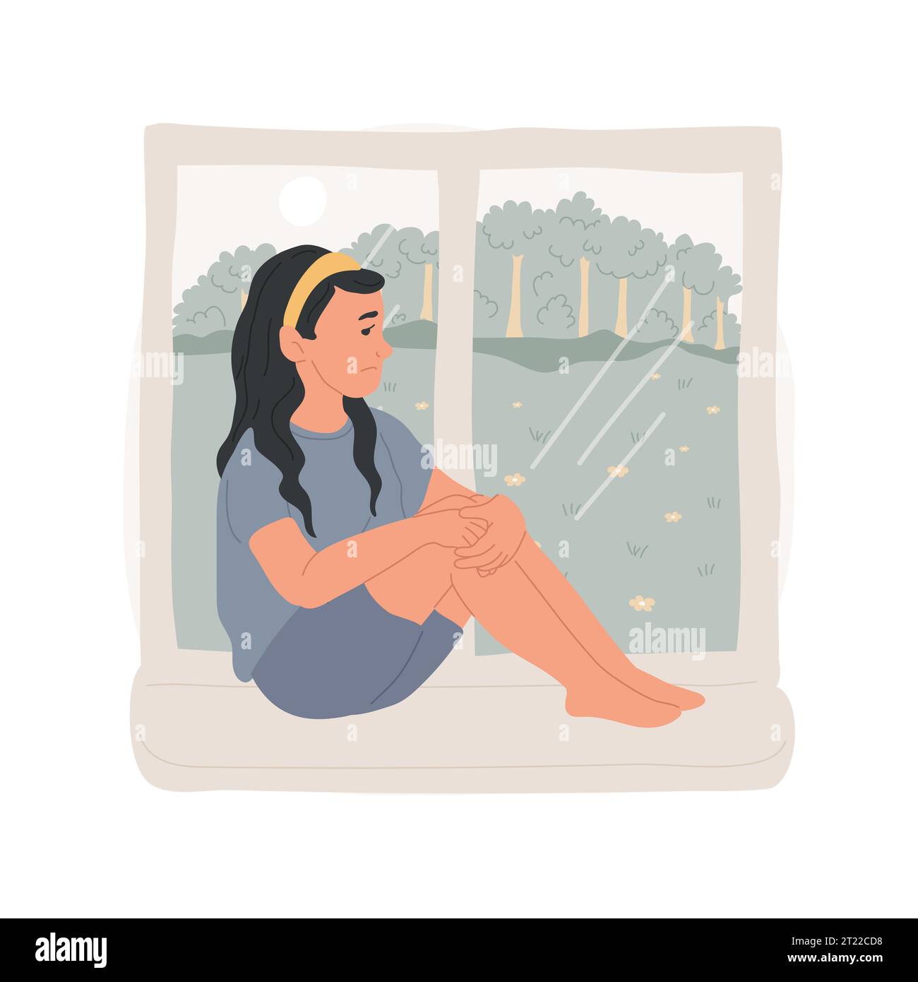 Loneliness isolated cartoon vector illustration. Depressed girl sitting ...