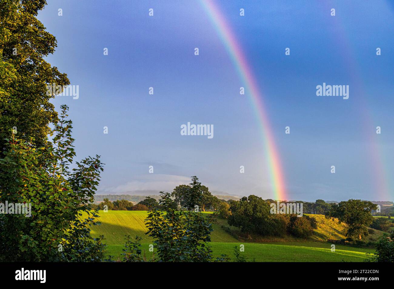 A strong summer rainbow (nearly a double) at Irthington, Cumbria ...