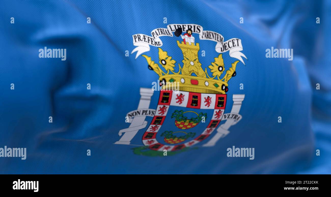 Close-up of the Melilla flag waving. Autonomous city of Spain. Pale ...