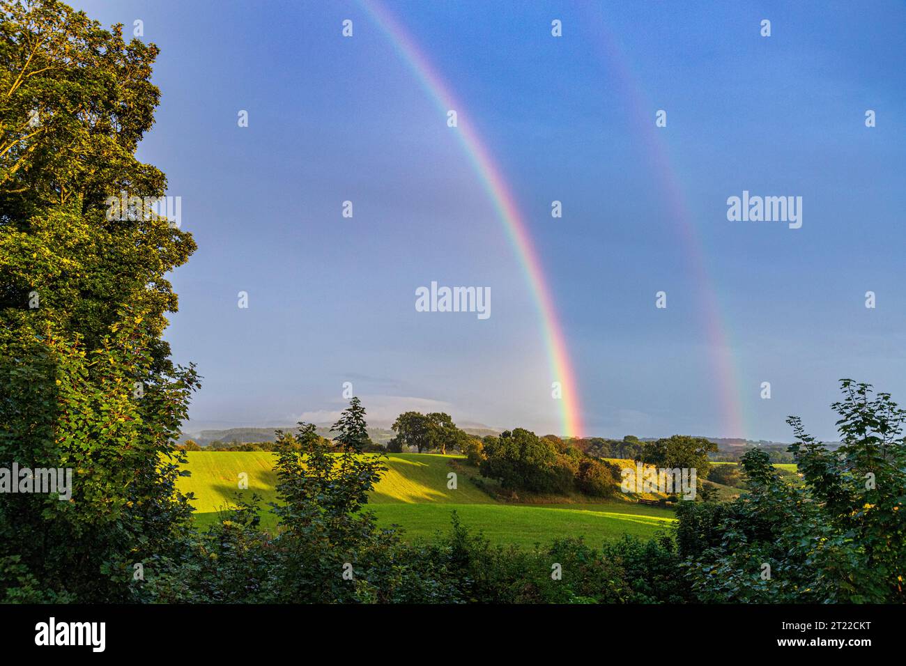 A strong summer rainbow (nearly a double) at Irthington, Cumbria ...