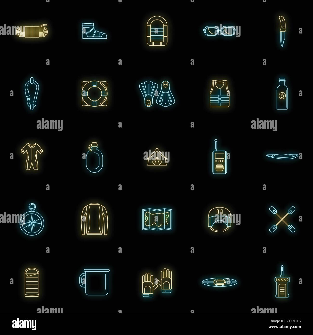 Rafting kayak water canoe icons set. Outline illustration of 25 rafting ...