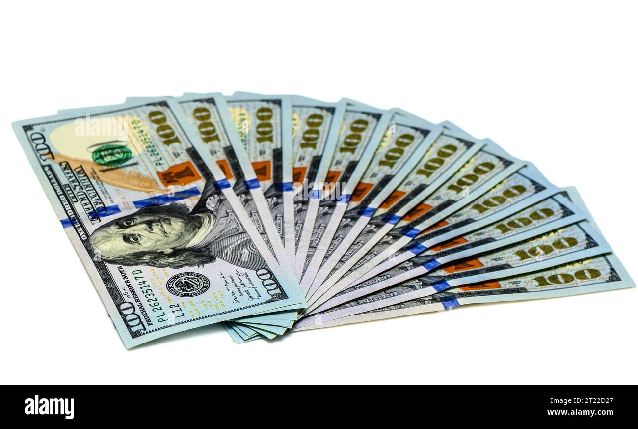 stack of 100 dollar bills folded like a fan 4 Stock Photo - Alamy