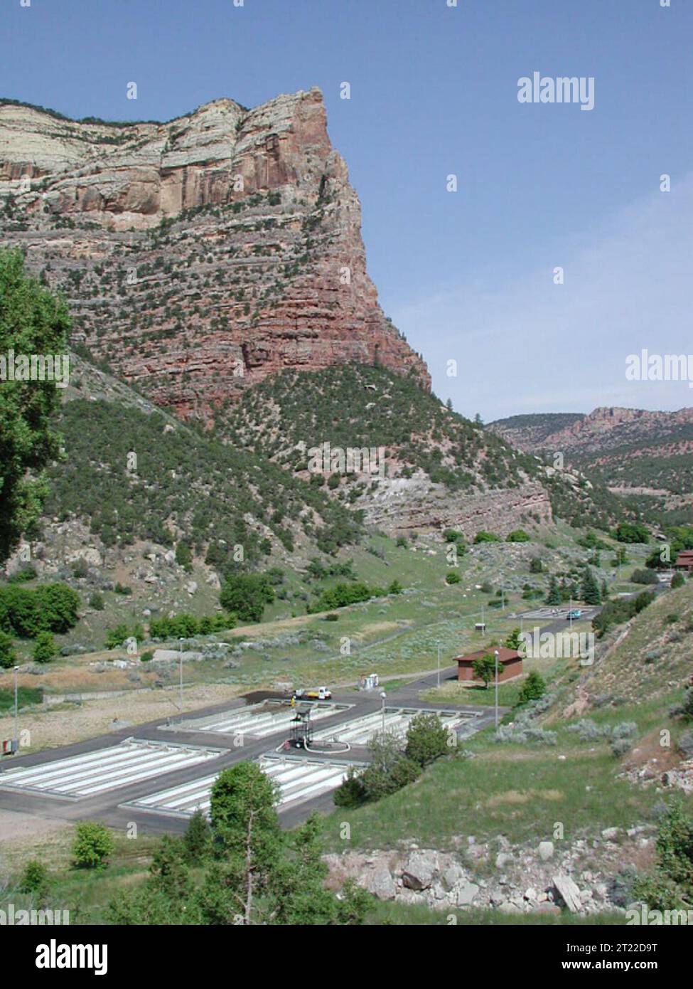 A view of Jones Hole National Fish Hatchery in Utah showing hatchery ...