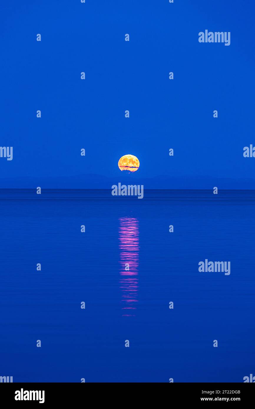 The super moon (a blue moon) on 30/8/2023 rising over the Isle of Arran ...