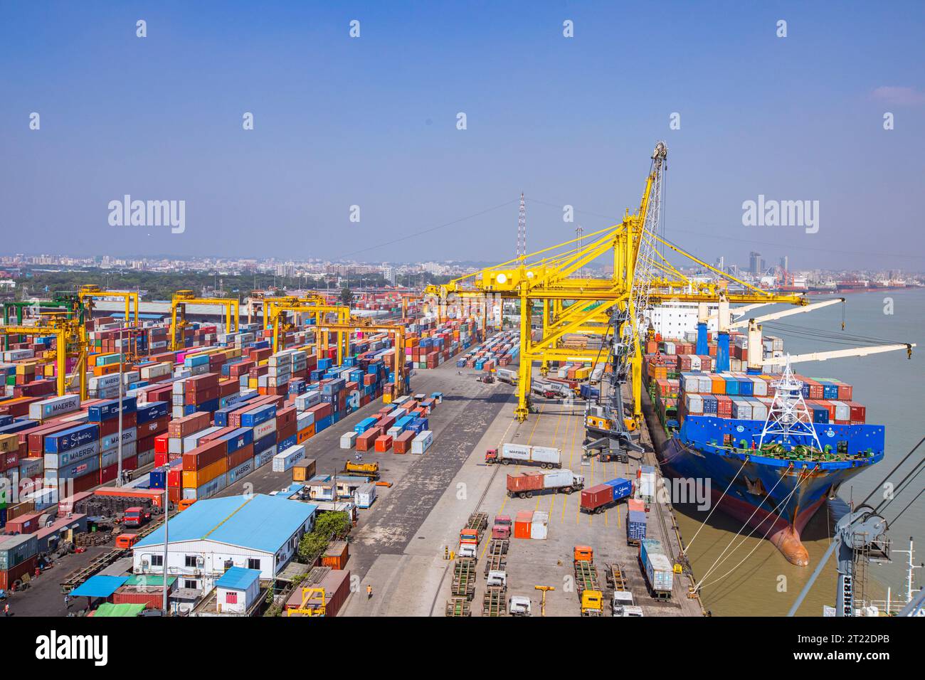 Aerial view of Chittagong Port. It is the main seaport of Bangladesh ...