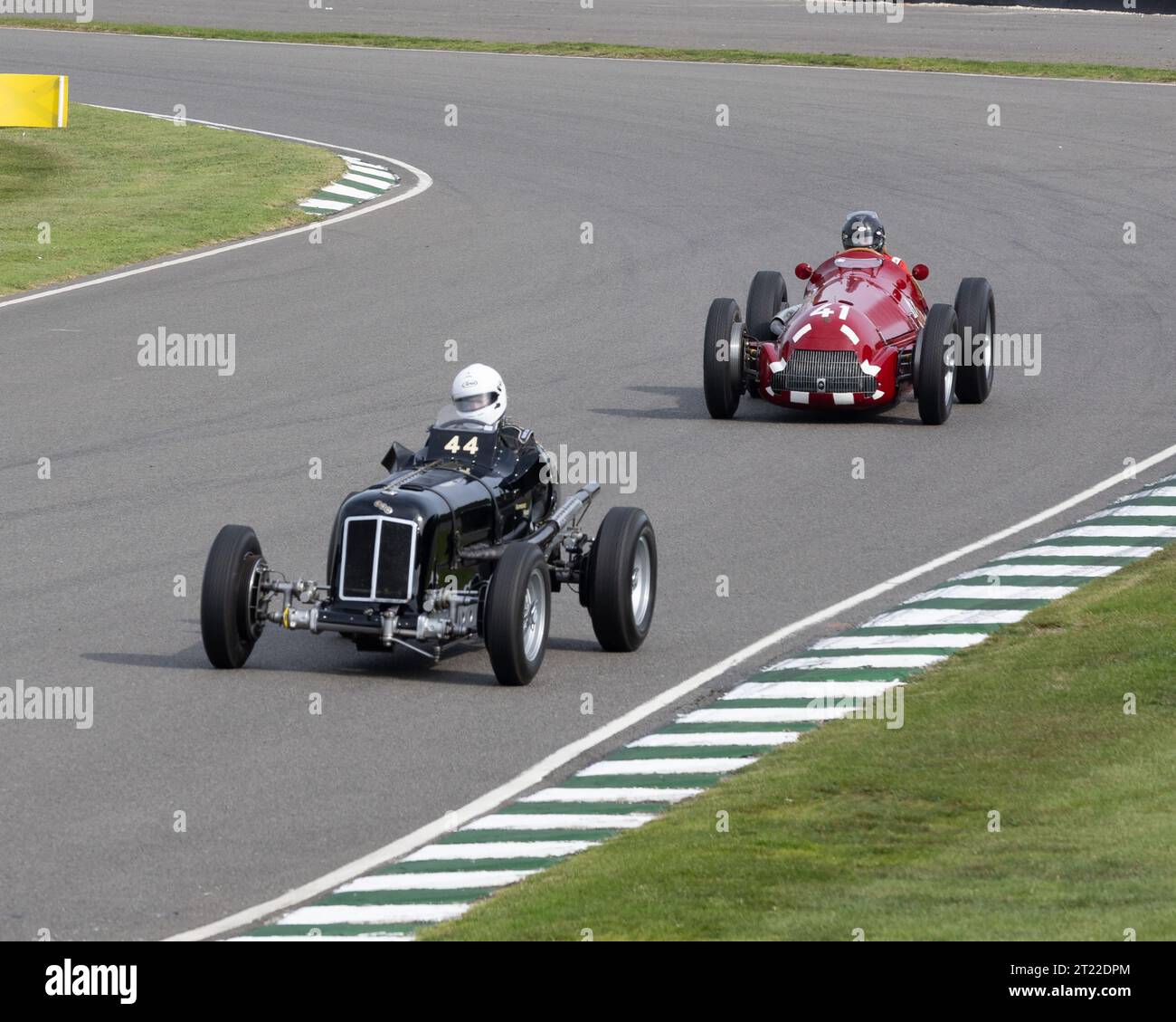A 1938 ERA D-type R4D racing car leads a 1938 Alfa Romeo 158 "Alfetta ...