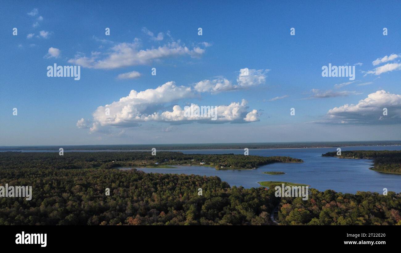 Trees and sky right over Lake Livingston Stock Photo - Alamy