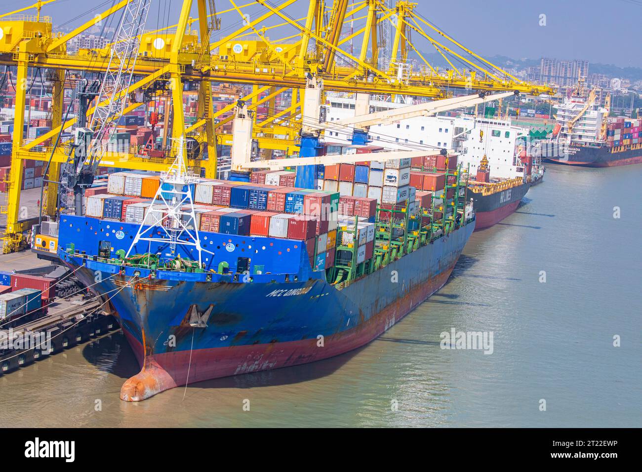 Aerial view of Chittagong Port. It is the main seaport of Bangladesh ...