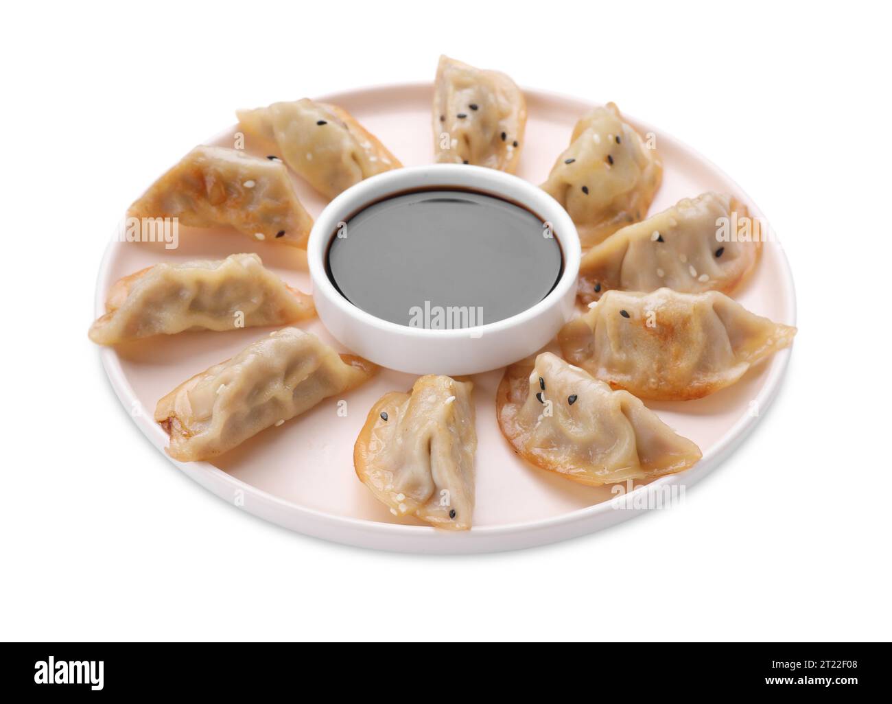 Delicious gyoza (asian dumplings) and soy sauce isolated on white Stock ...