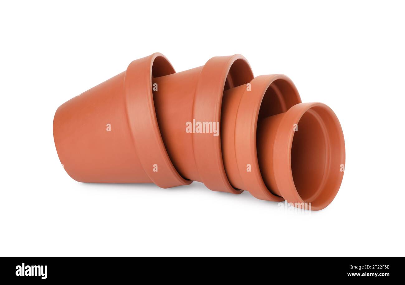 Empty clay flower pots isolated on white Stock Photo - Alamy