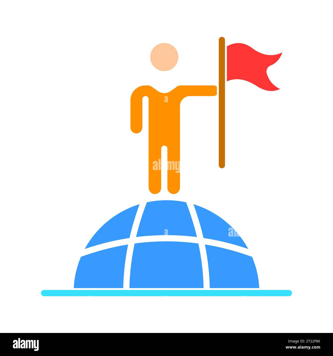 Man with flag on planet line icon. Geography, study, science, continent ...