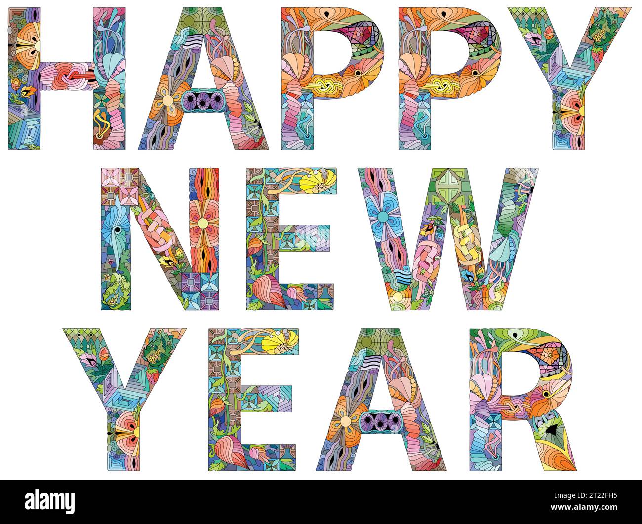 Hand-painted art design. Illustration words HAPPY NEW YEAR for t-shirt ...