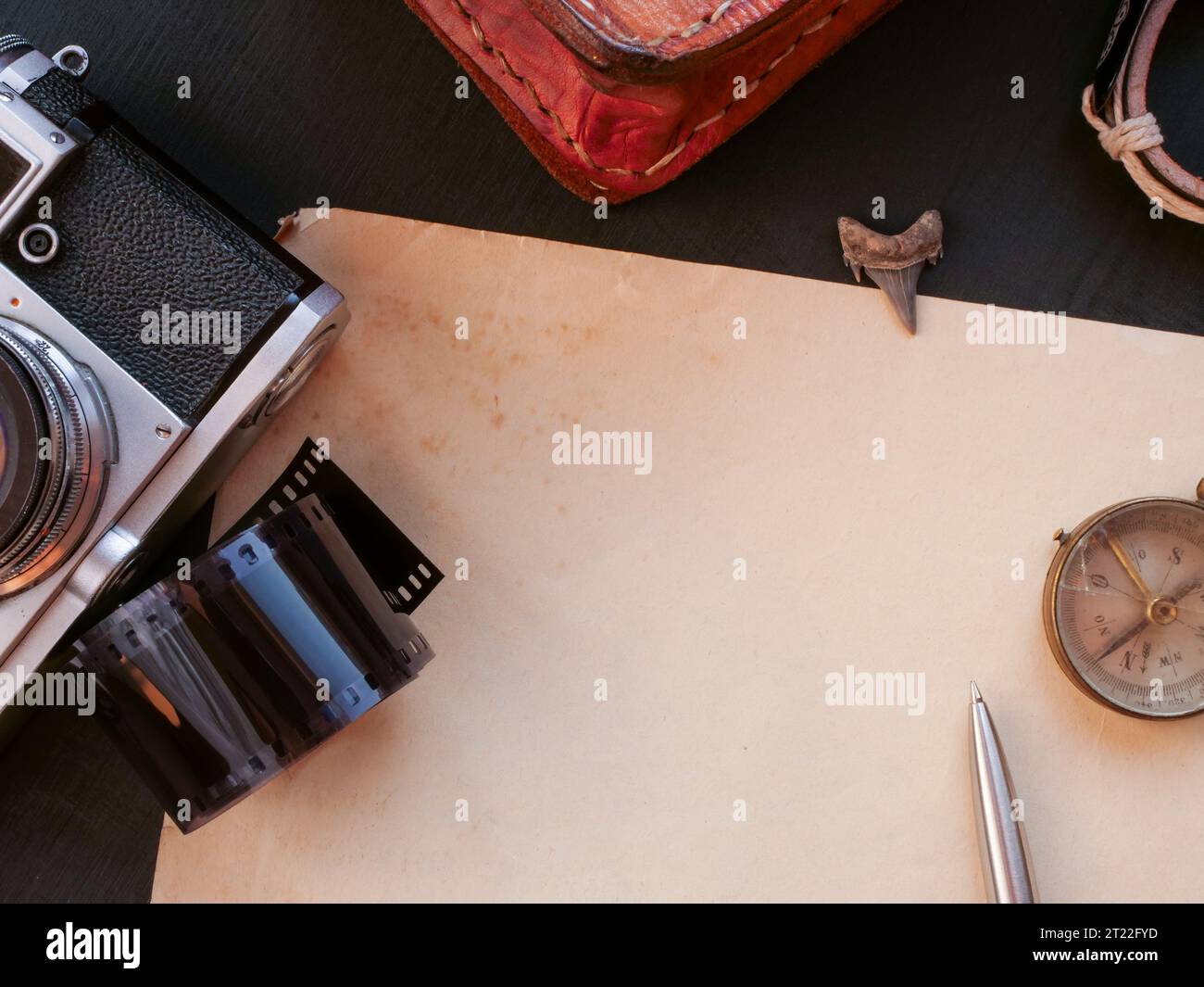 Empty space for an inscription on sheet of old paper and accessories ...