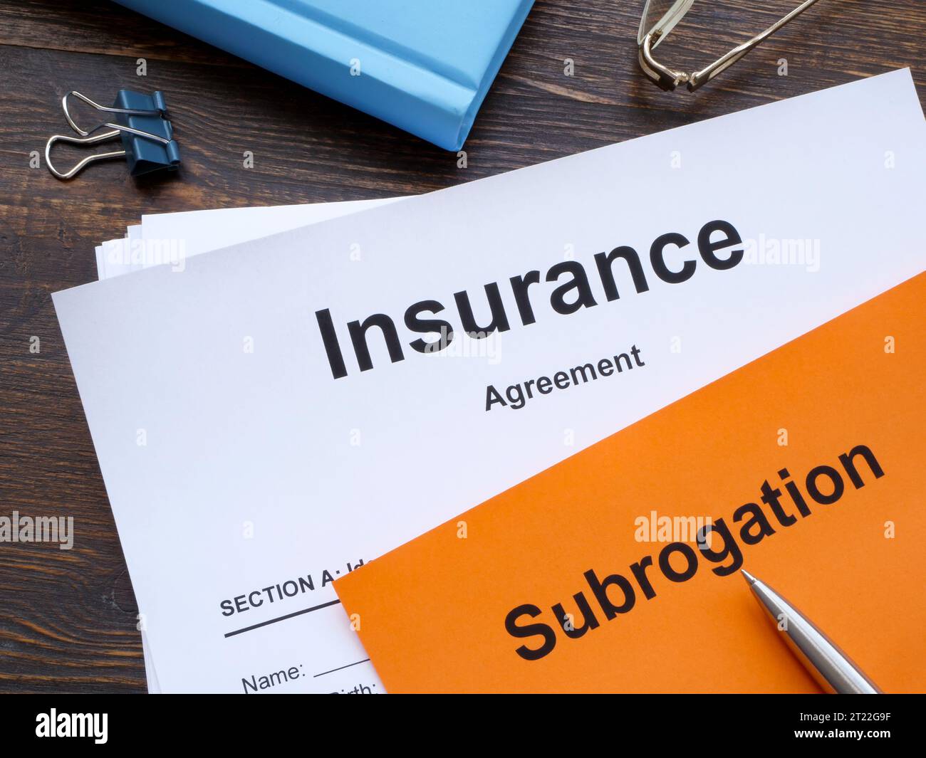 Insurance agreement form and document about subrogation Stock Photo - Alamy