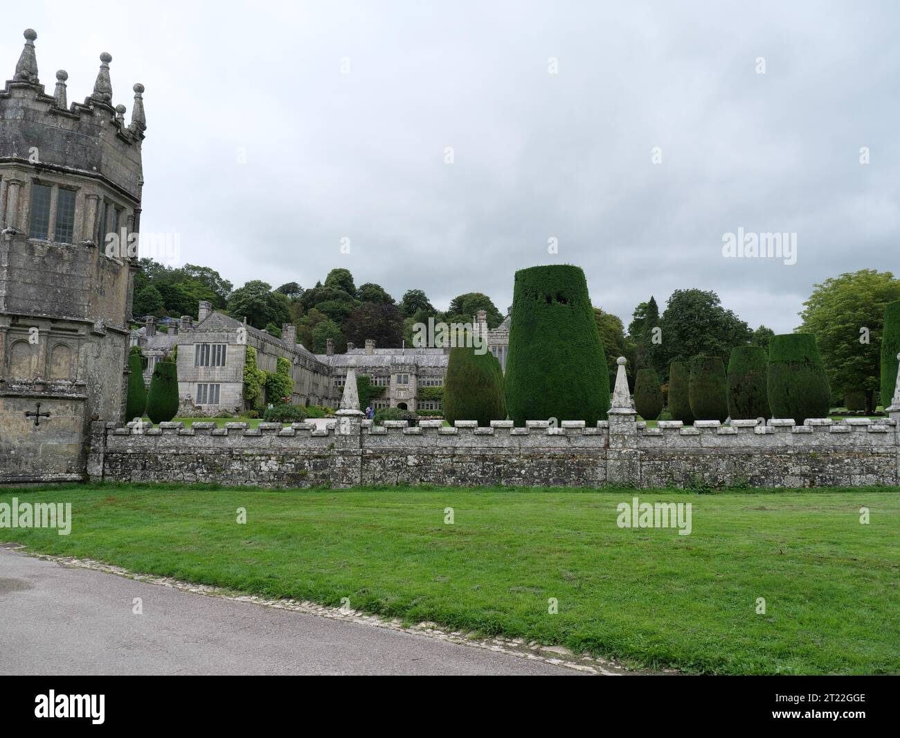 View of the estate and surrounding wall of Lanhydrock manor house in ...