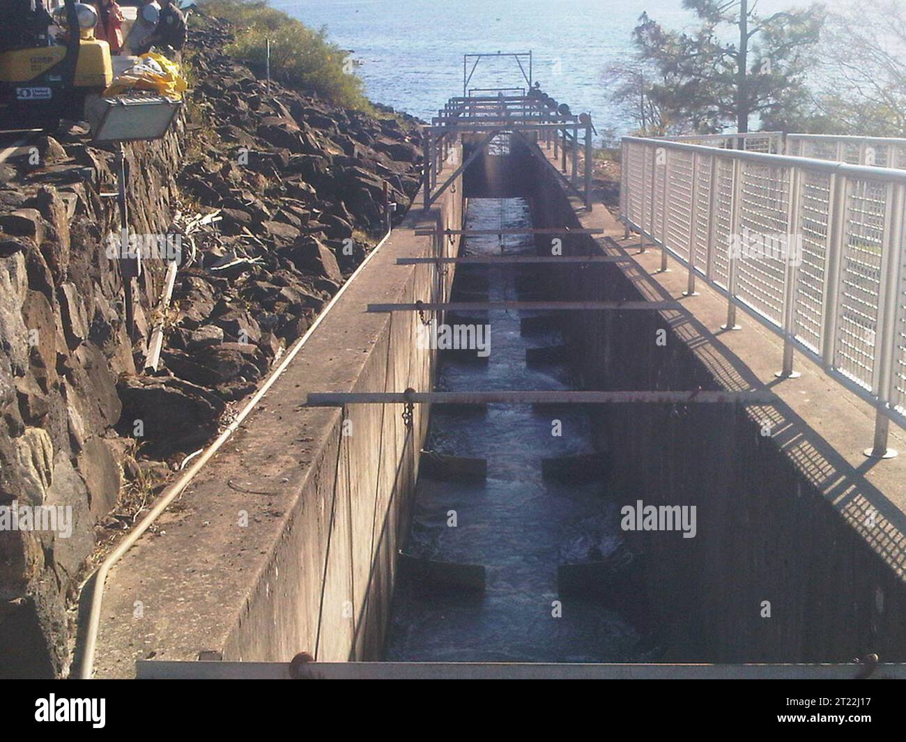 A fish ladder connected to the Columbia River allows salmon returning ...