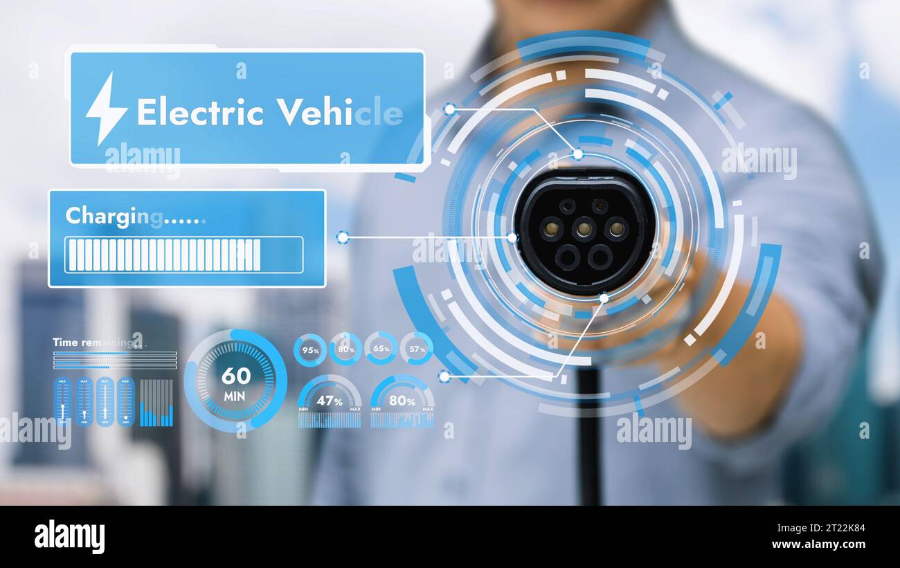 Focus EV charger pointing in front of camera display smart digital ...