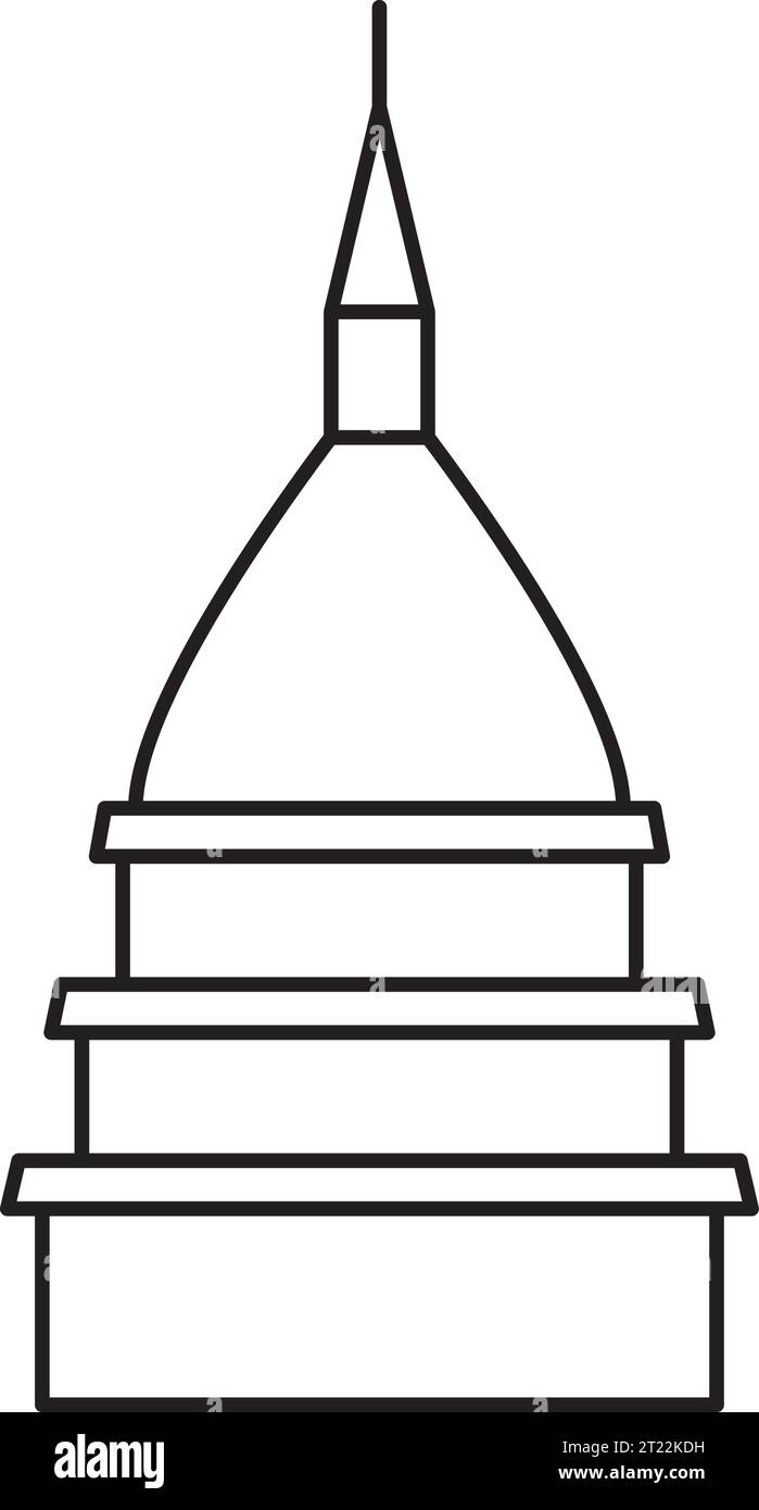 Simple black outline drawing of the MOLE ANTONELLIANA, TURIN Stock ...