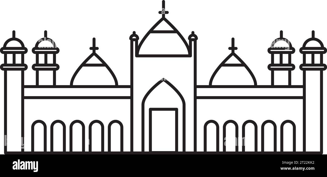 Simple black outline drawing of the BADSHAHI MOSQUE, LAHORE Stock ...