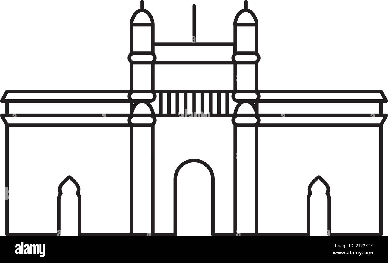 Simple black outline drawing of the GATEWAY OF INDIA, MUMBAI Stock ...