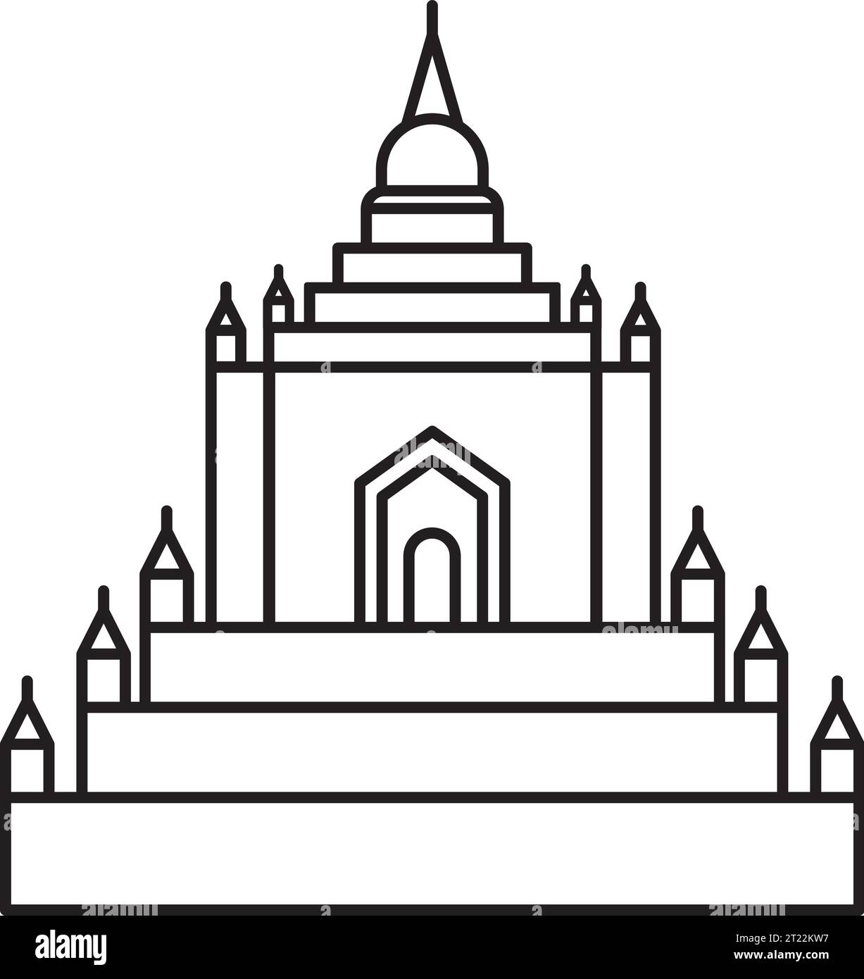 Simple black outline drawing of the THAT BIN NYU TEMPLE, BAGAN Stock ...