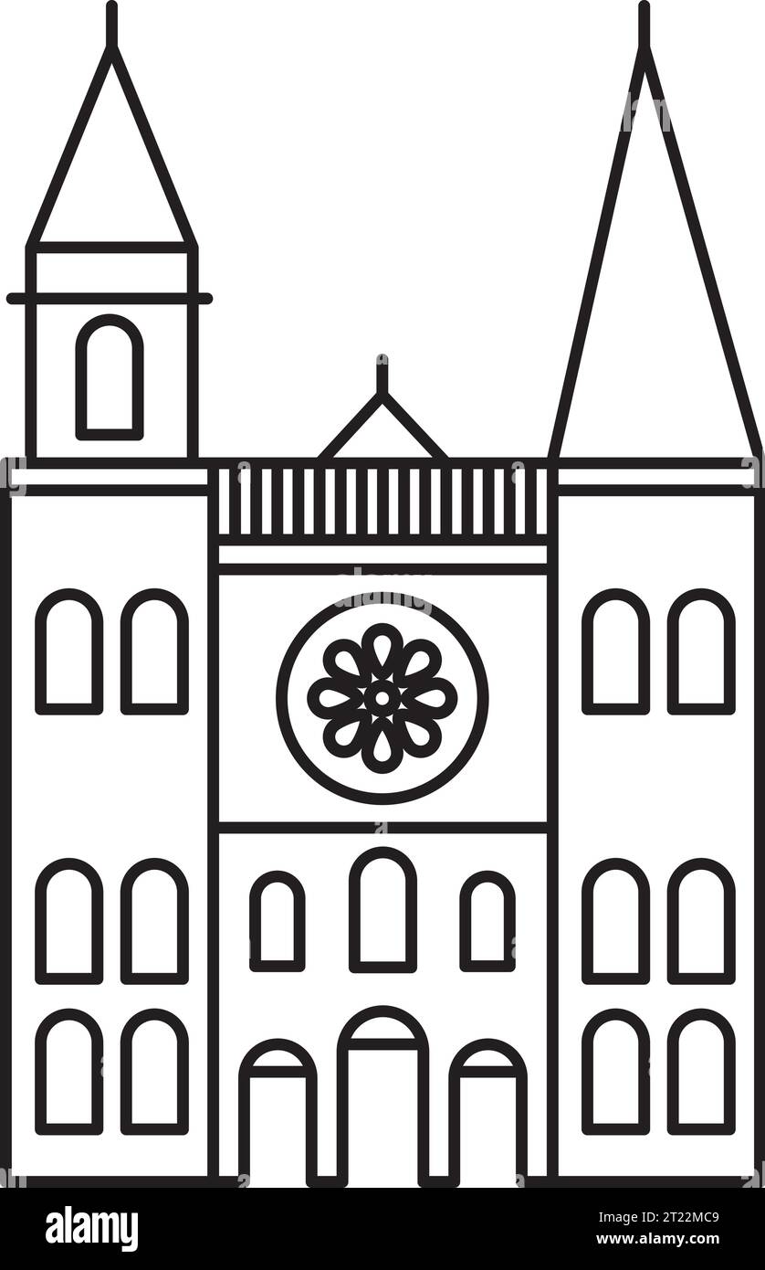 Simple black outline drawing of the OUR LADY OF CHARTRES CATHEDRAL ...