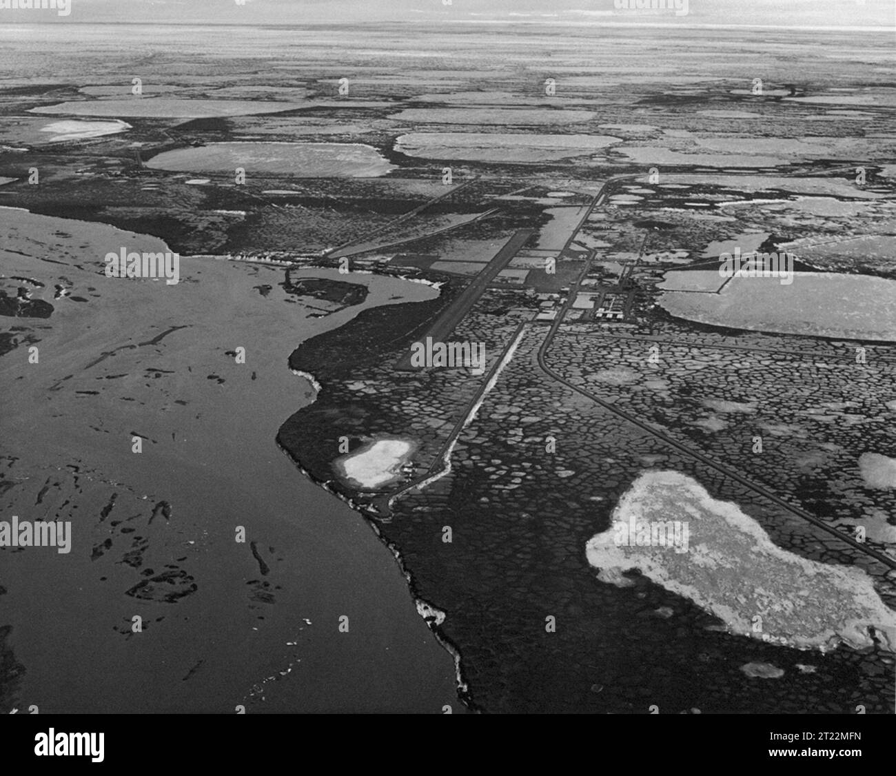 Aerial view of British Petroleum (BP) and ARCO oil fields on the North ...