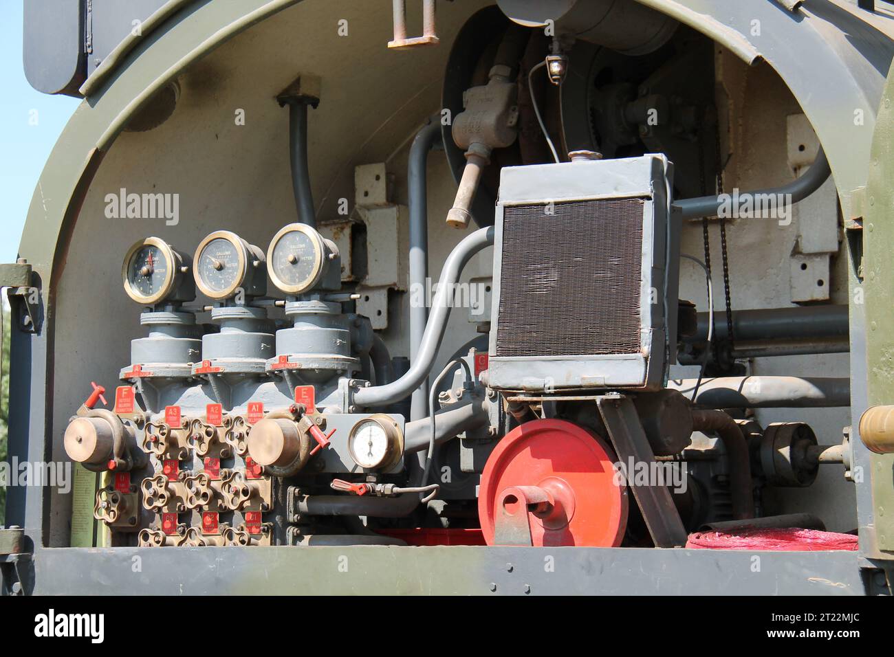 The Controls and Pump of a Large Vintage Petrol Tanker Stock Photo - Alamy