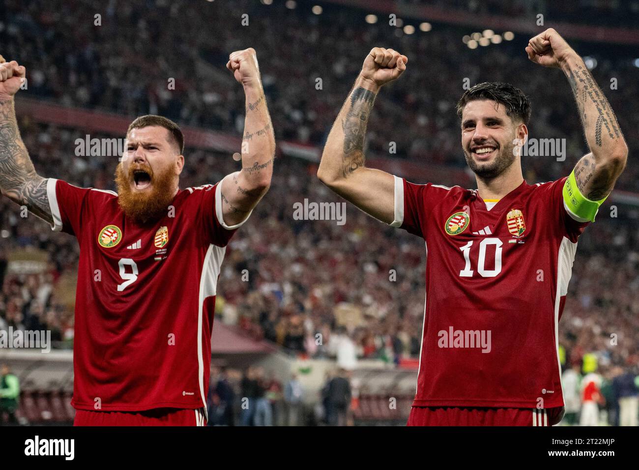 BUDAPEST, HUNGARY - OCTOBER 14: Martin Adam, Dominik Szoboszlai of ...