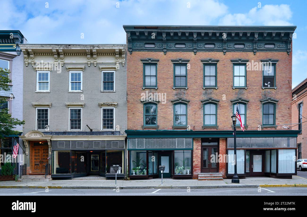 American small town main street with 19th century buildings with ornate ...