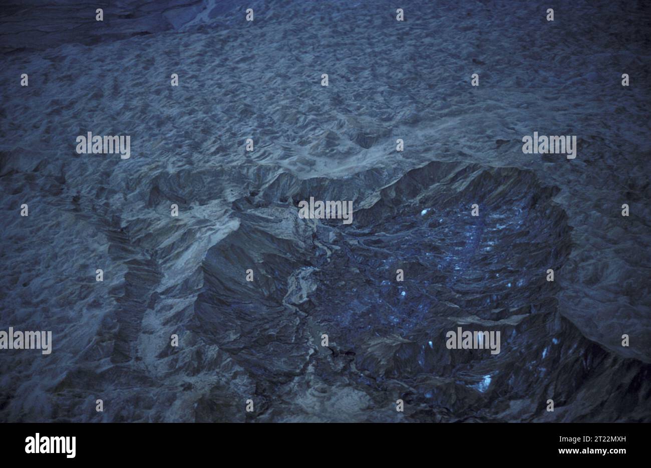 Aerial view of the ablation zone in the Alaska Range, where glacier ice ...