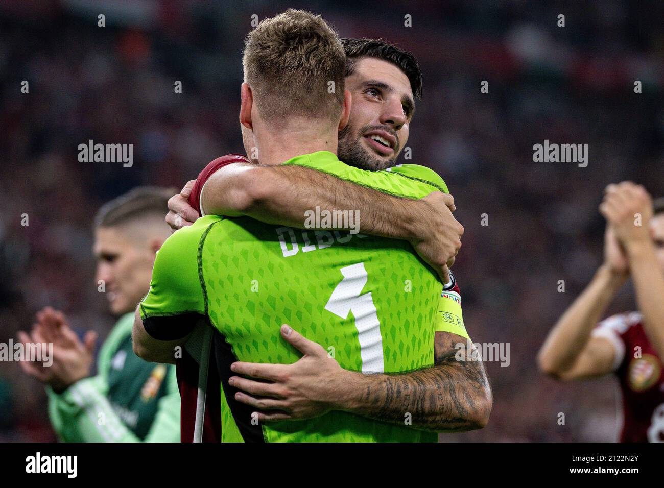 BUDAPEST, HUNGARY - OCTOBER 14: Dominik Szoboszlai, Denes Dibusz of ...