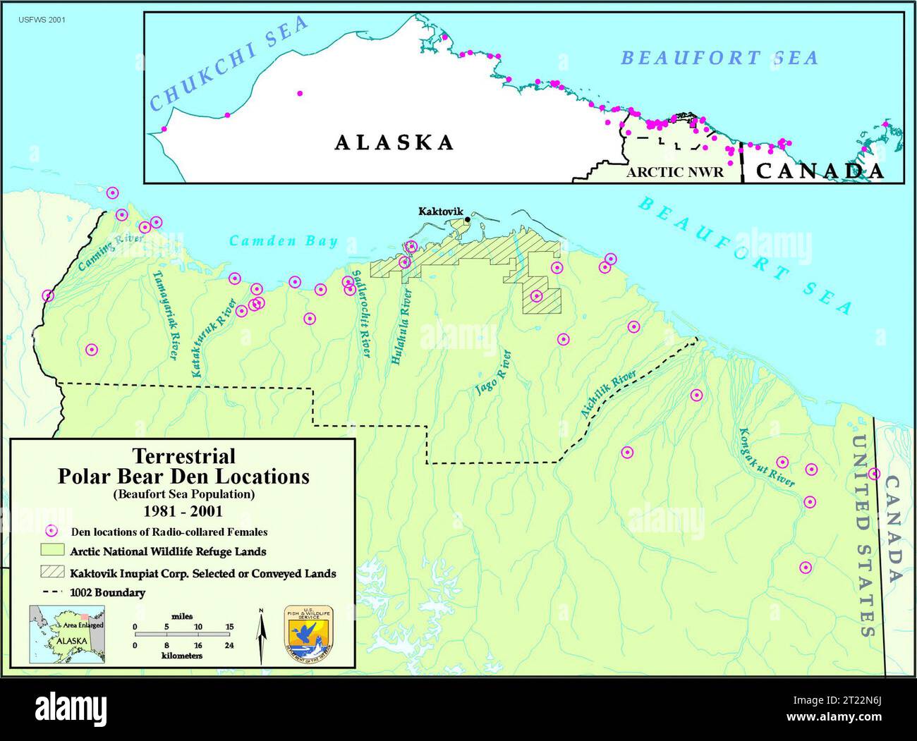 Map showing denning locations of pregnant female polar bears of the ...