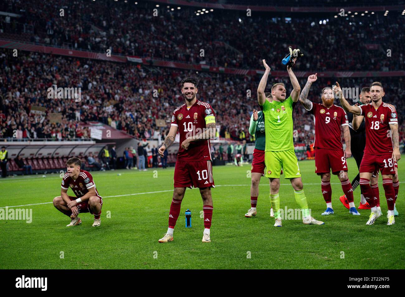 BUDAPEST, HUNGARY - OCTOBER 14: Dominik Szoboszlai and Denes Dibusz and ...
