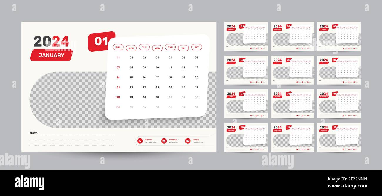 Modern desk calendar of 2024 with accurate date format and image ...