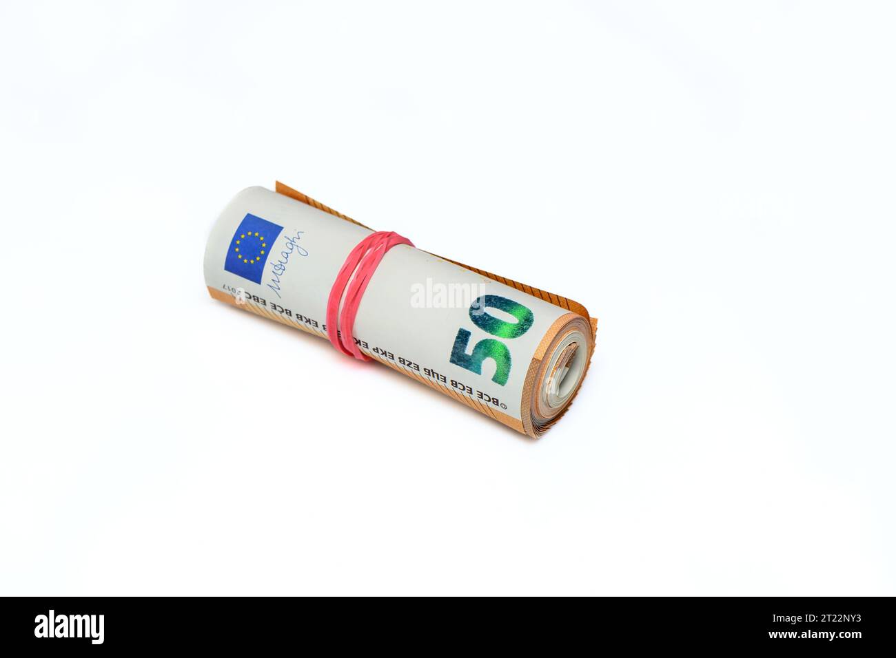 50 euro bills rolled into a tube on a white background 3 Stock Photo ...
